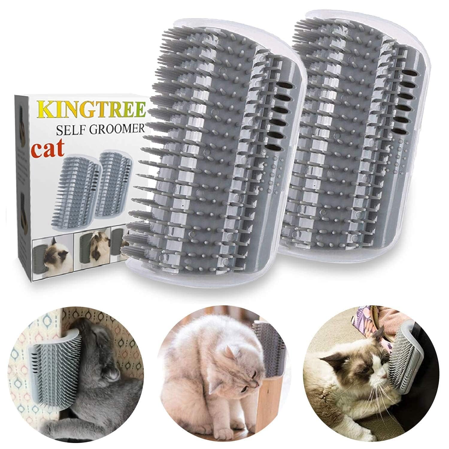 Kingtree Cat Self Groomer Wall Corner Brush with Catnip, 2 Pack Softer ...