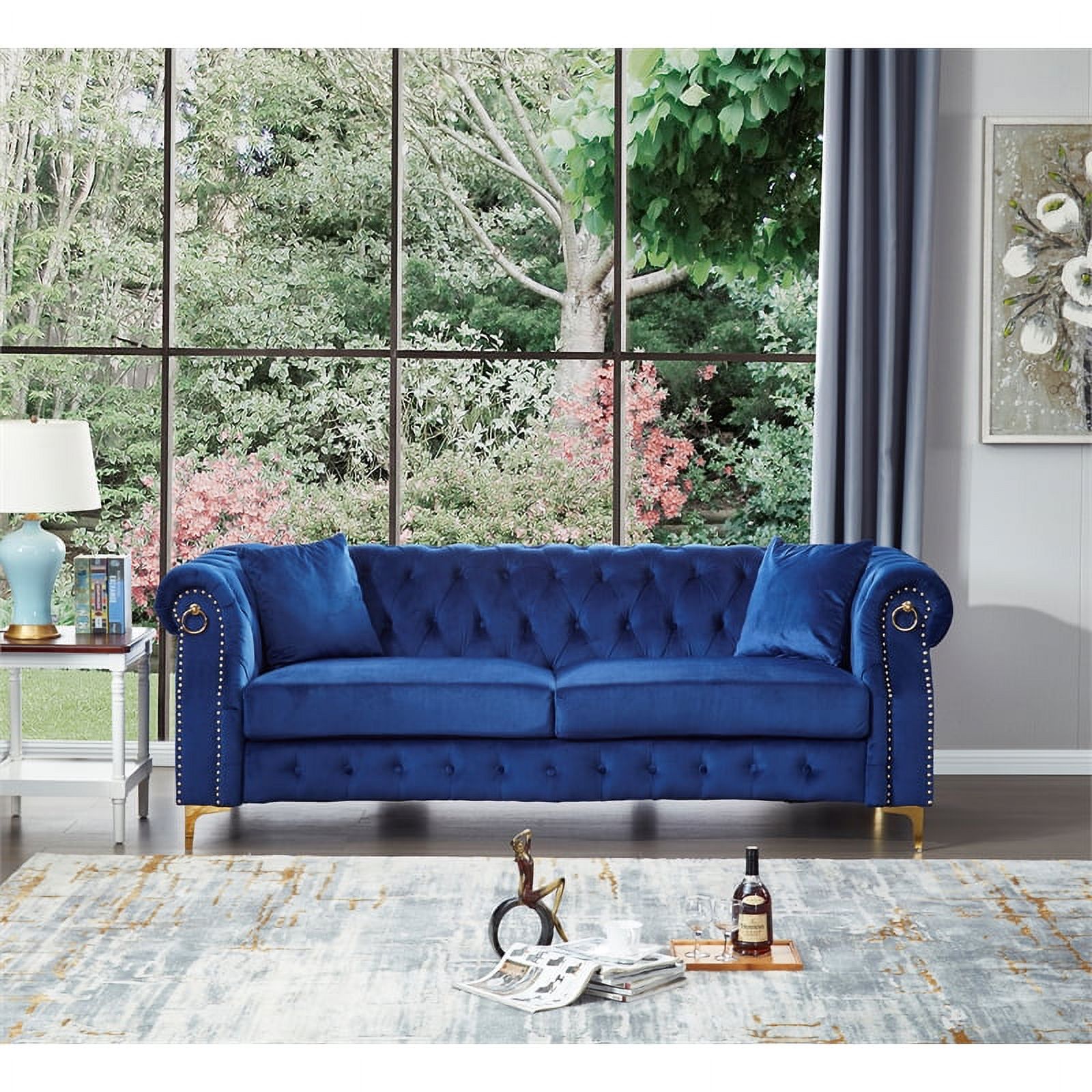 Kingway Furniture Alcona Velvet Living Room Sofa in Blue - Walmart.com