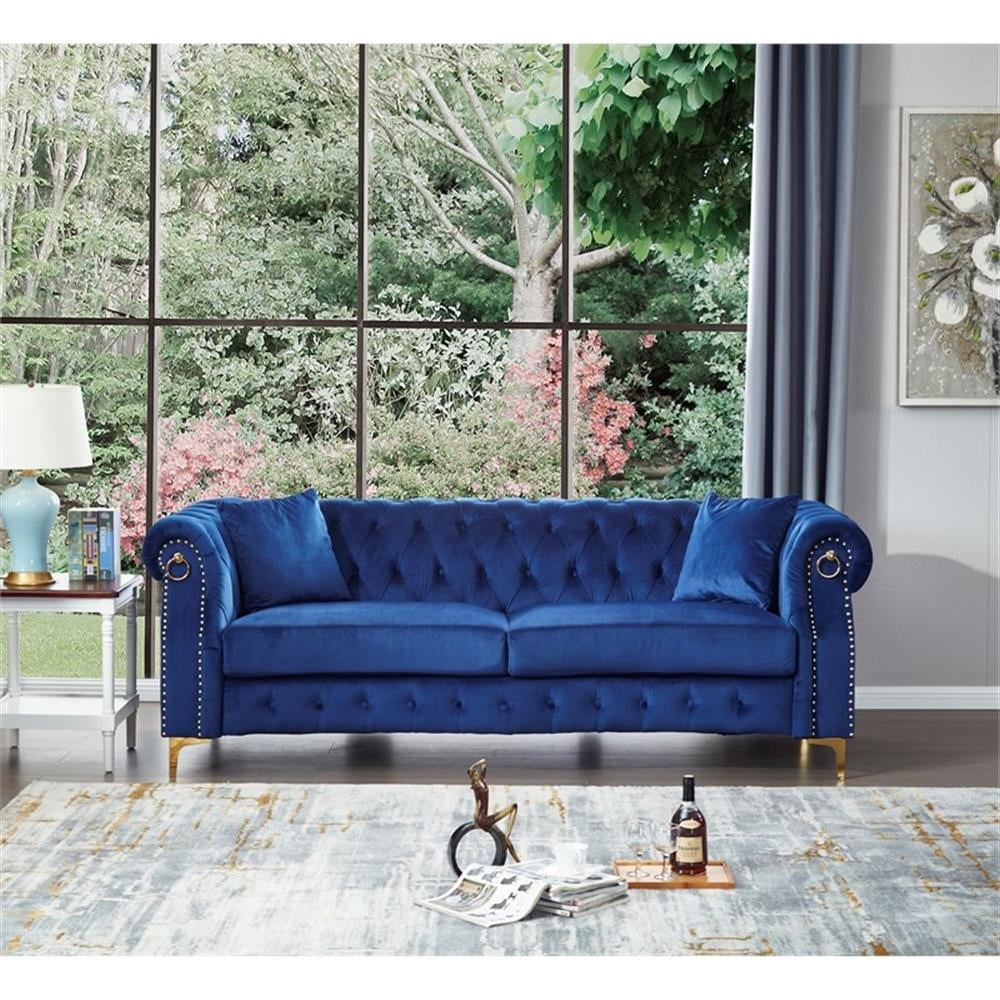 Kingway Furniture Alcona Velvet Living Room Sofa in Blue - Walmart.com
