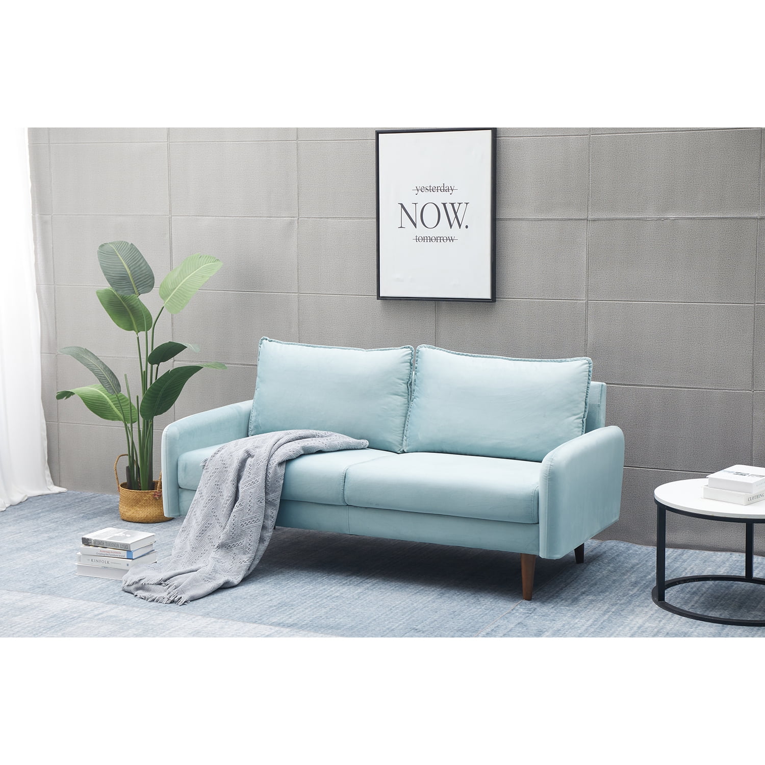 Kingway Furniture Aurora Velvet Living Room Sofa in Light Grayish Cyan ...
