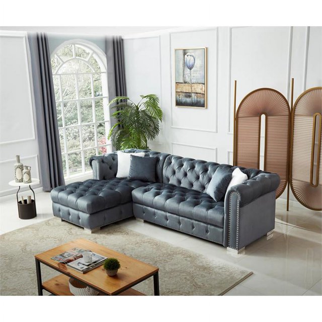 Kingway Furniture Cade Velvet L-Shaped Sectional in Gray - Walmart.com