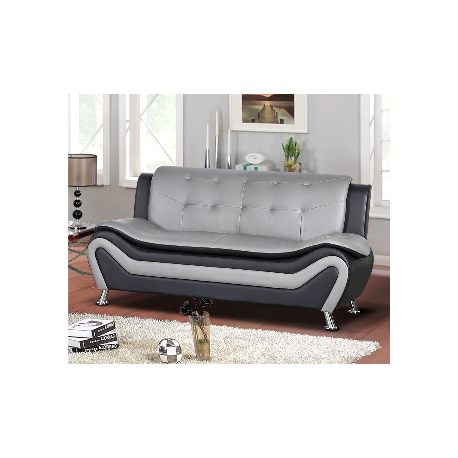 Kingway Furniture Modern Grey Couch - Puma Faux Leather Living Room ...