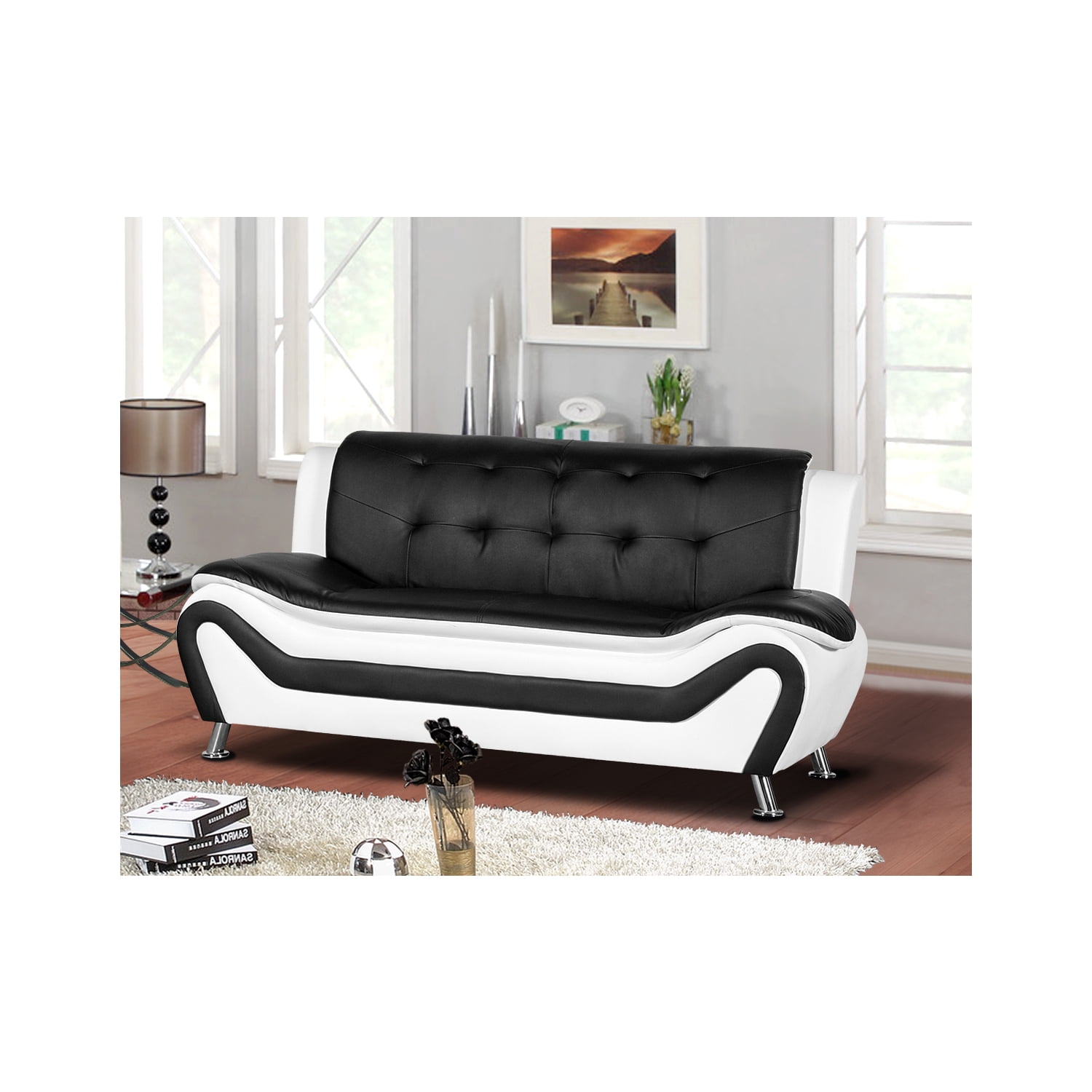 Kingway Furniture Puma Faux Leather Living Room Sofa - Black/White ...