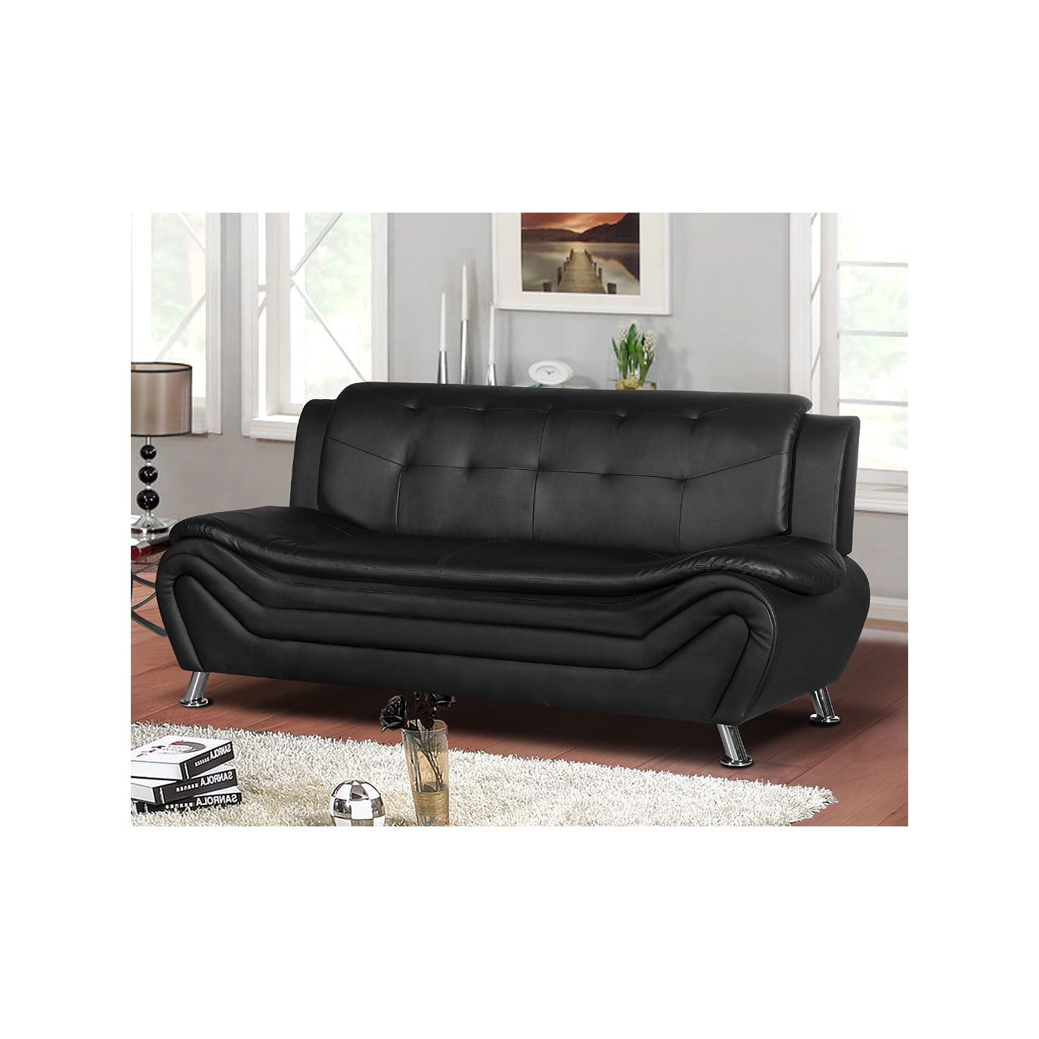 Kingway Furniture Puma Faux Leather Living Room Sofa - Black - Walmart.com