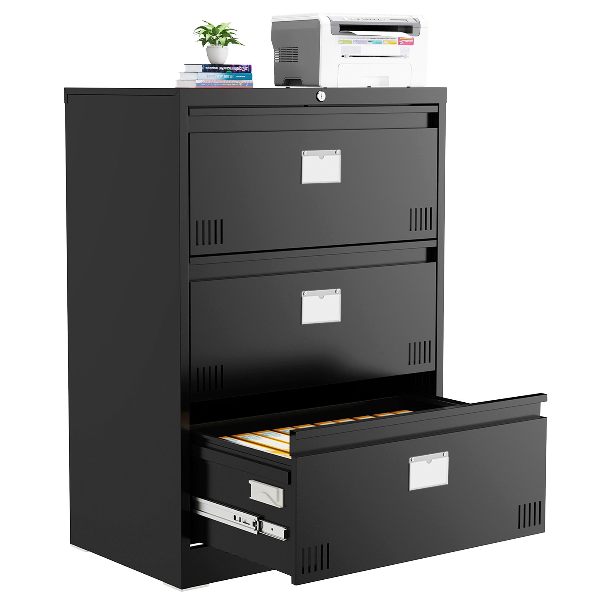 Filing Cabinet 3-Drawer with Pencil Tray and Lock, Black - Walmart.com