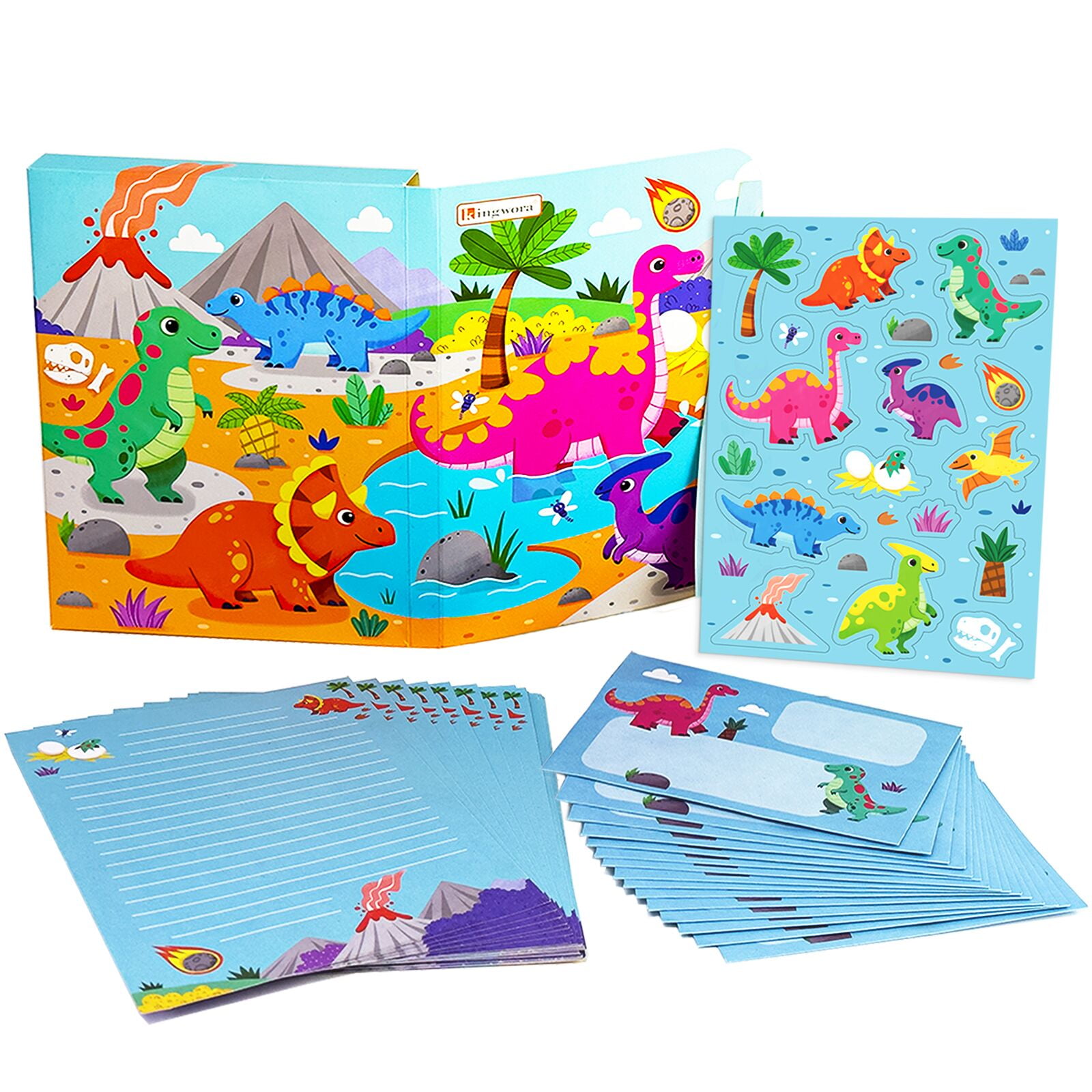 Kingwora Volcano Dinosaur On The Beach Design Writing Kit Stationery ...