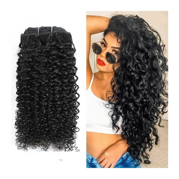 Kinky Clip in Curly Hair Extensions Human Hair Natural Color Clip in ...