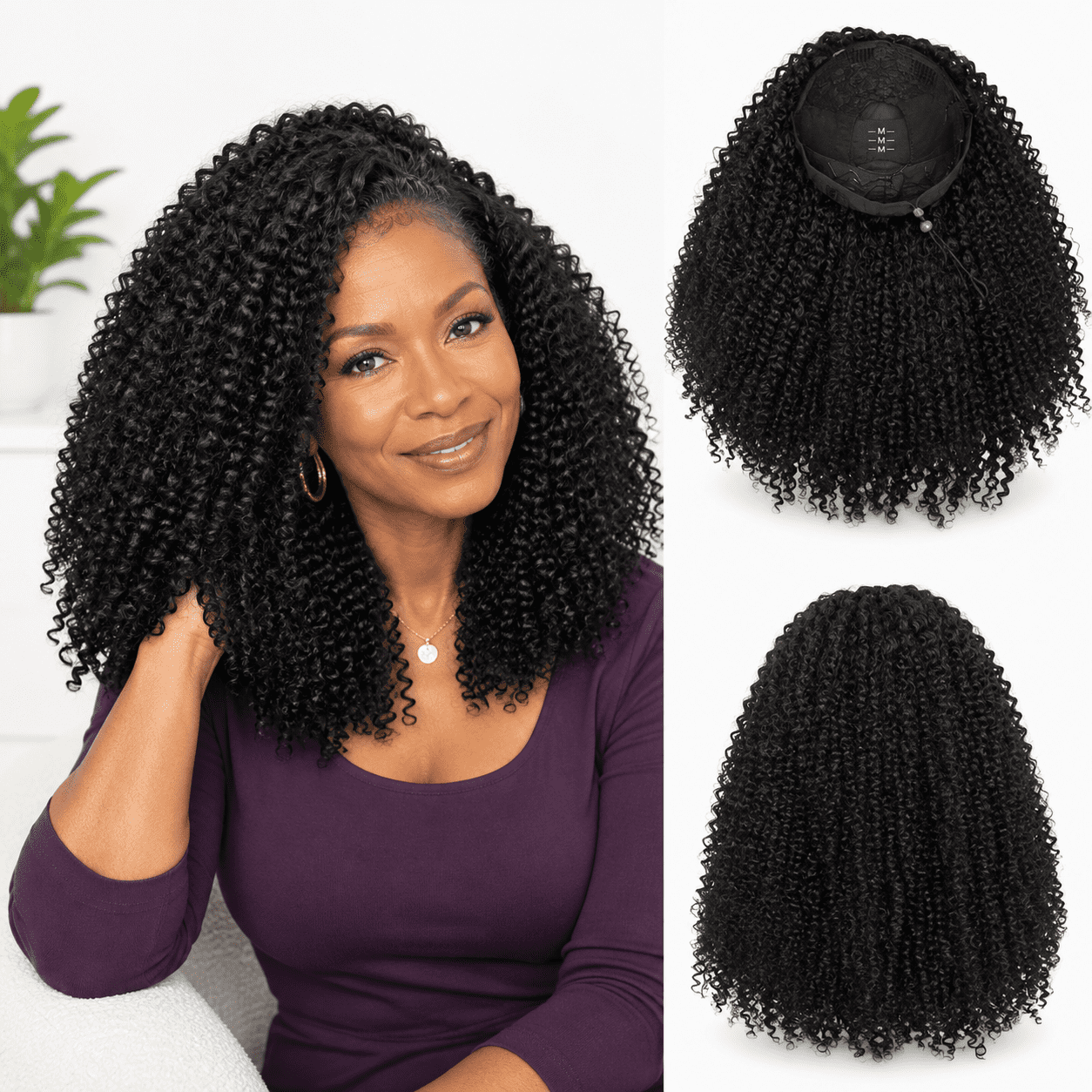 Kinky Curly Half Wig Human Hair 200% Density 3 In 1 Glueless Wigs Wear ...