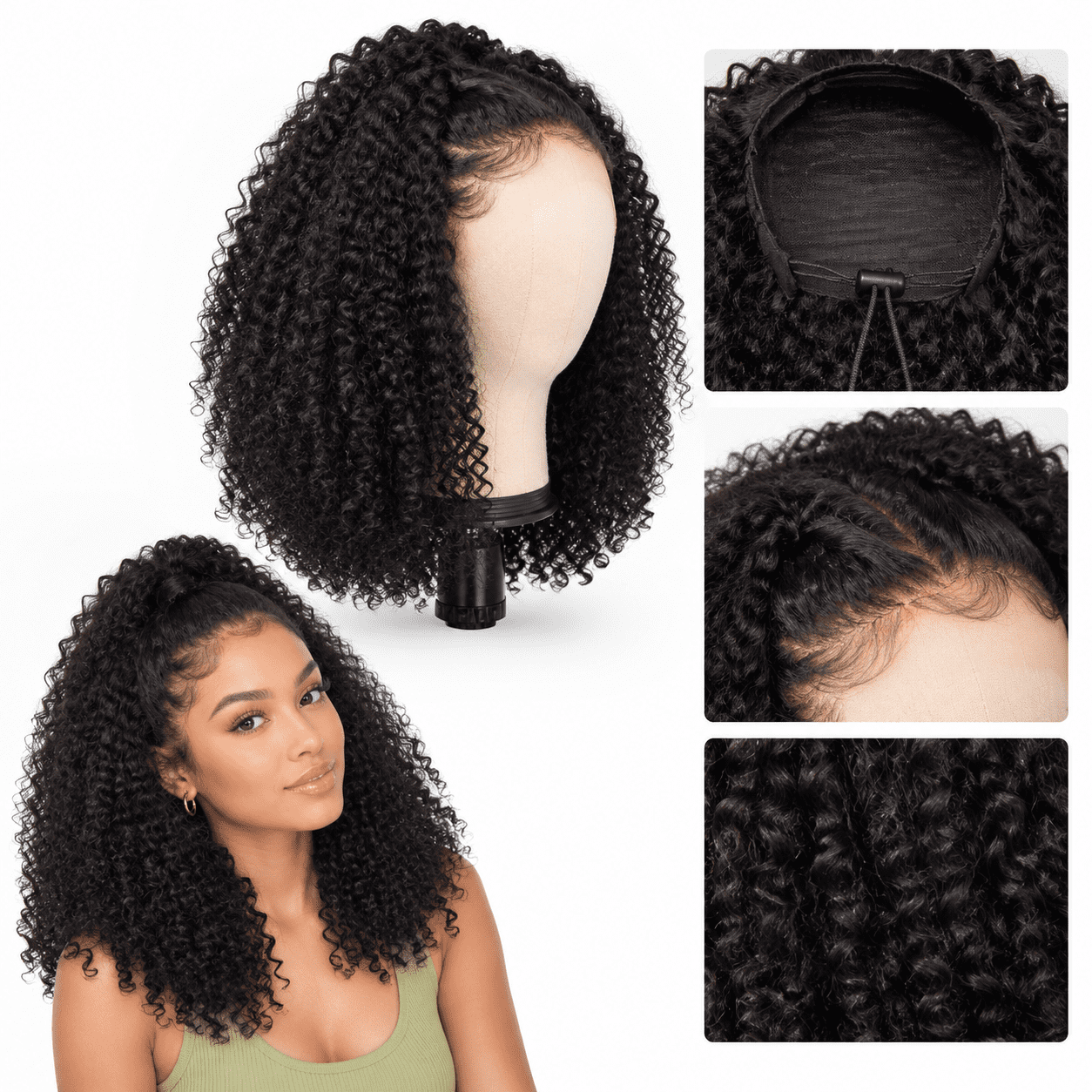 Kinky Curly Half Wig Human Hair 200% Density Wear Go Glueless Wigs For ...
