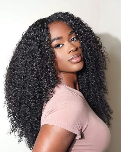 Kinky Curly Half Wig Human Hair 200% Density Wear and Go Glueless Wigs ...