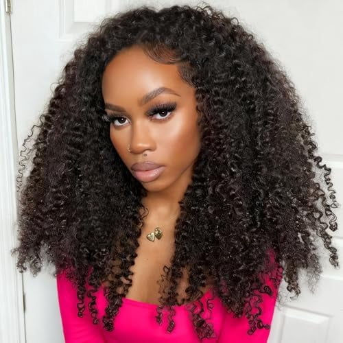 Kinky Curly Half Wig Human Hair 250% Density 20 Inch 3 In 1 Seamless ...