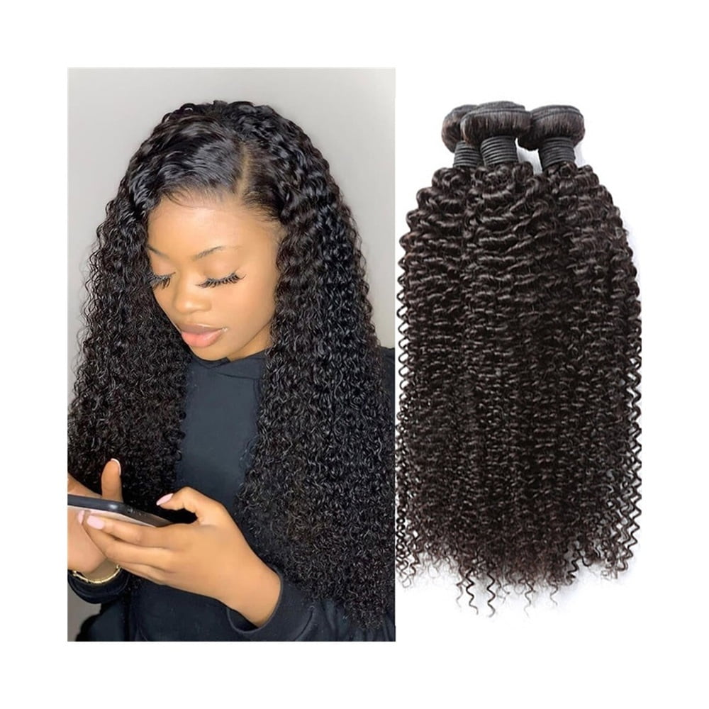 Kinky Curly Human Hair Bundles Natural Black Curl Remy Hair Extensiones ...