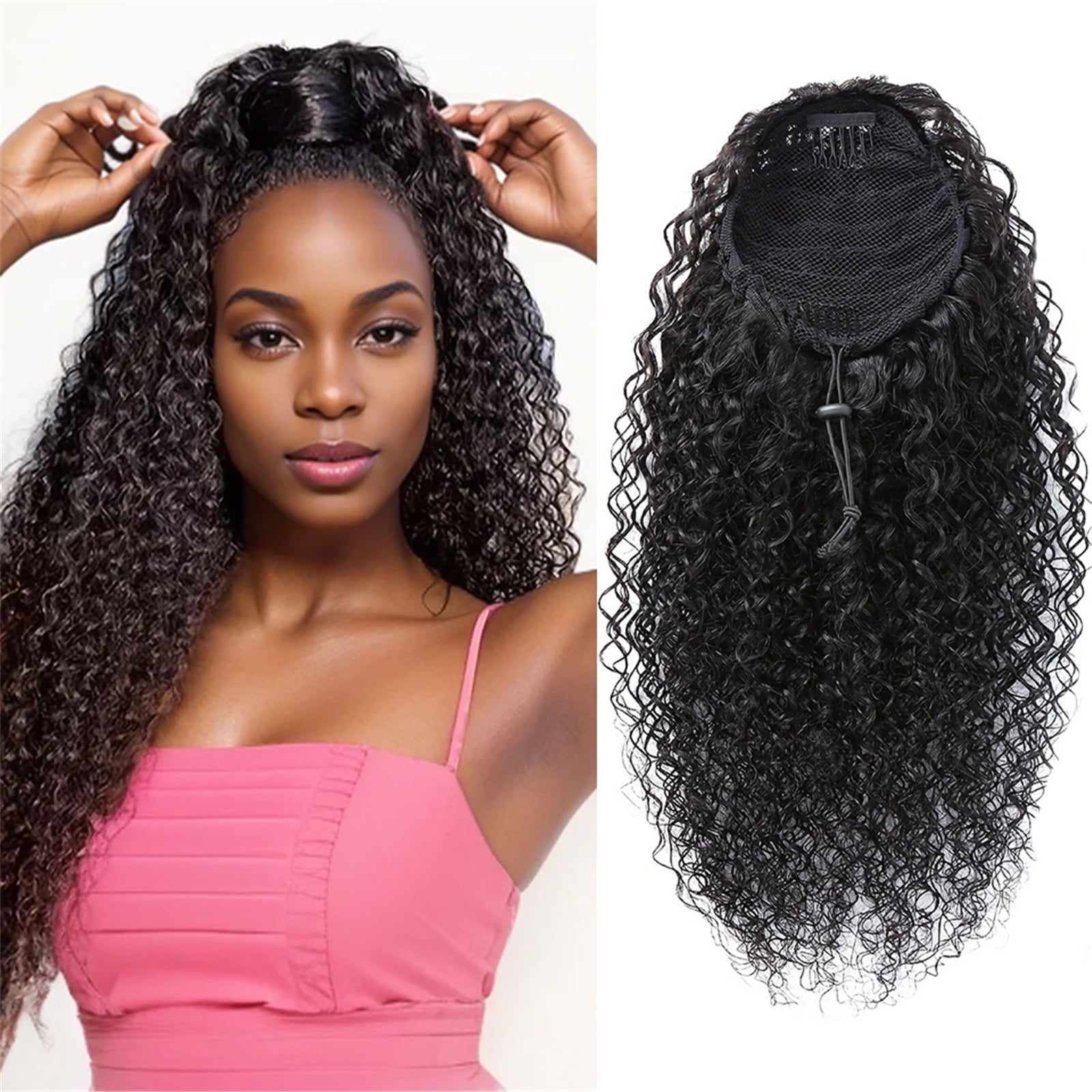 Kinky Curly Human Hair Ponytail Extensions Drawstring Curly Human Hair ...