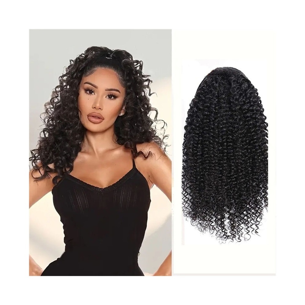 Kinky Curly Ponytail Extension Drawstring Human Hair Ponytails Clip In ...