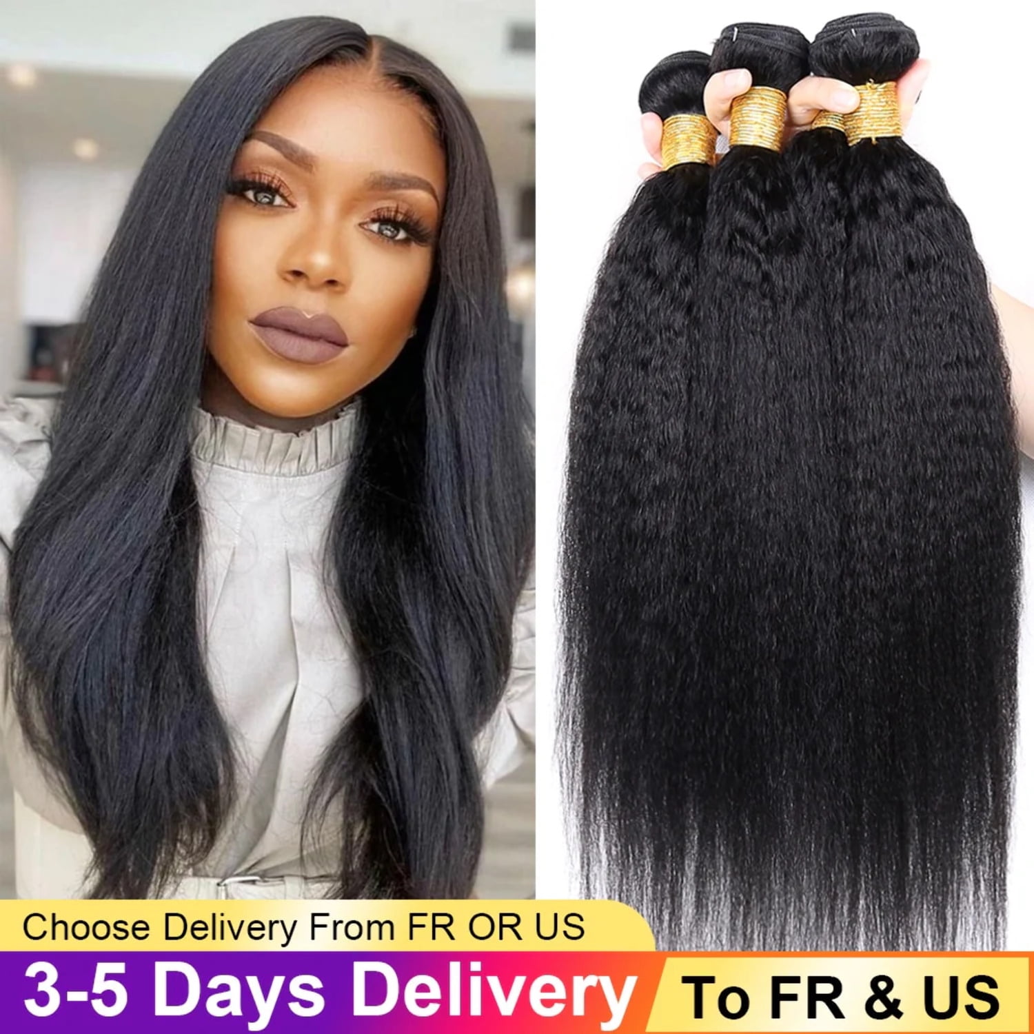 Kinky Straight 100% Human Hair 3/4 Bundles - Walmart.com