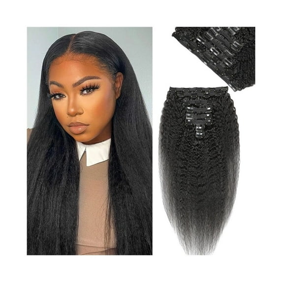 Kinky Straight Clip In Extensions 100% Brazilian Human Hair Double Weft ...