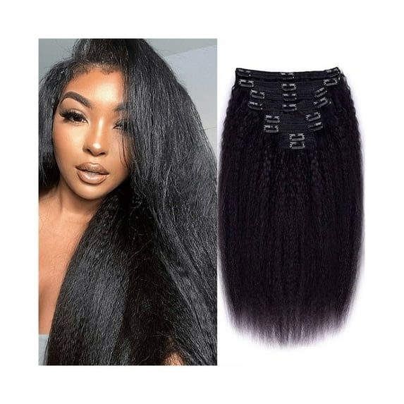 Kinky Straight Clip In Hair Extensions Real Human Hair Full Head ...