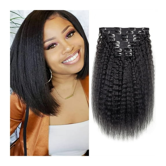 Kinky Straight Clips In Human Hair Extensions 120G Human Hair Clip In ...