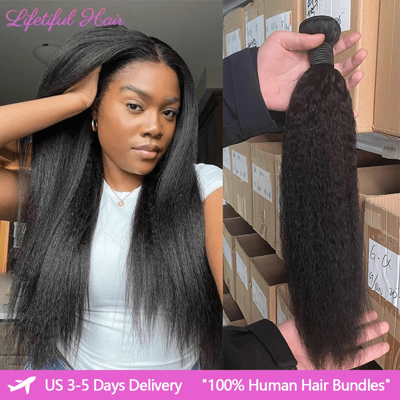 Kinky Straight Human Hair Bundles 1/3/4 Yaki Bundles 28 30 32 Inch ...