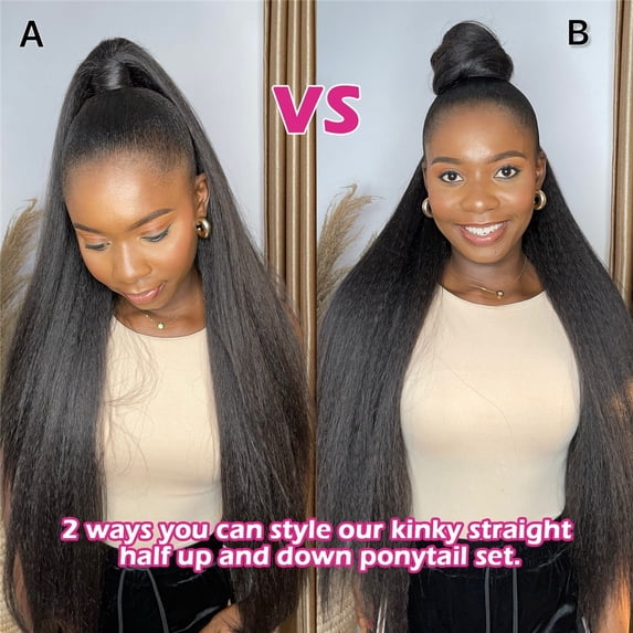 Kinky Straight Ponytail Extensions Natural Black Human Hair Wrap Around ...