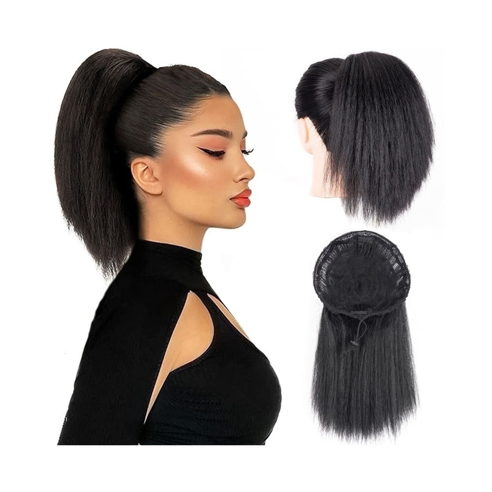 Kinky Straight Ponytail Hairpiece 10" Afro Puff Yaki Straight ...