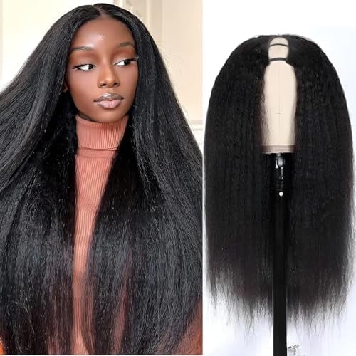 Kinky Straight U Part Wigs 200% Brazilian Yaki Straight U Shape Human ...