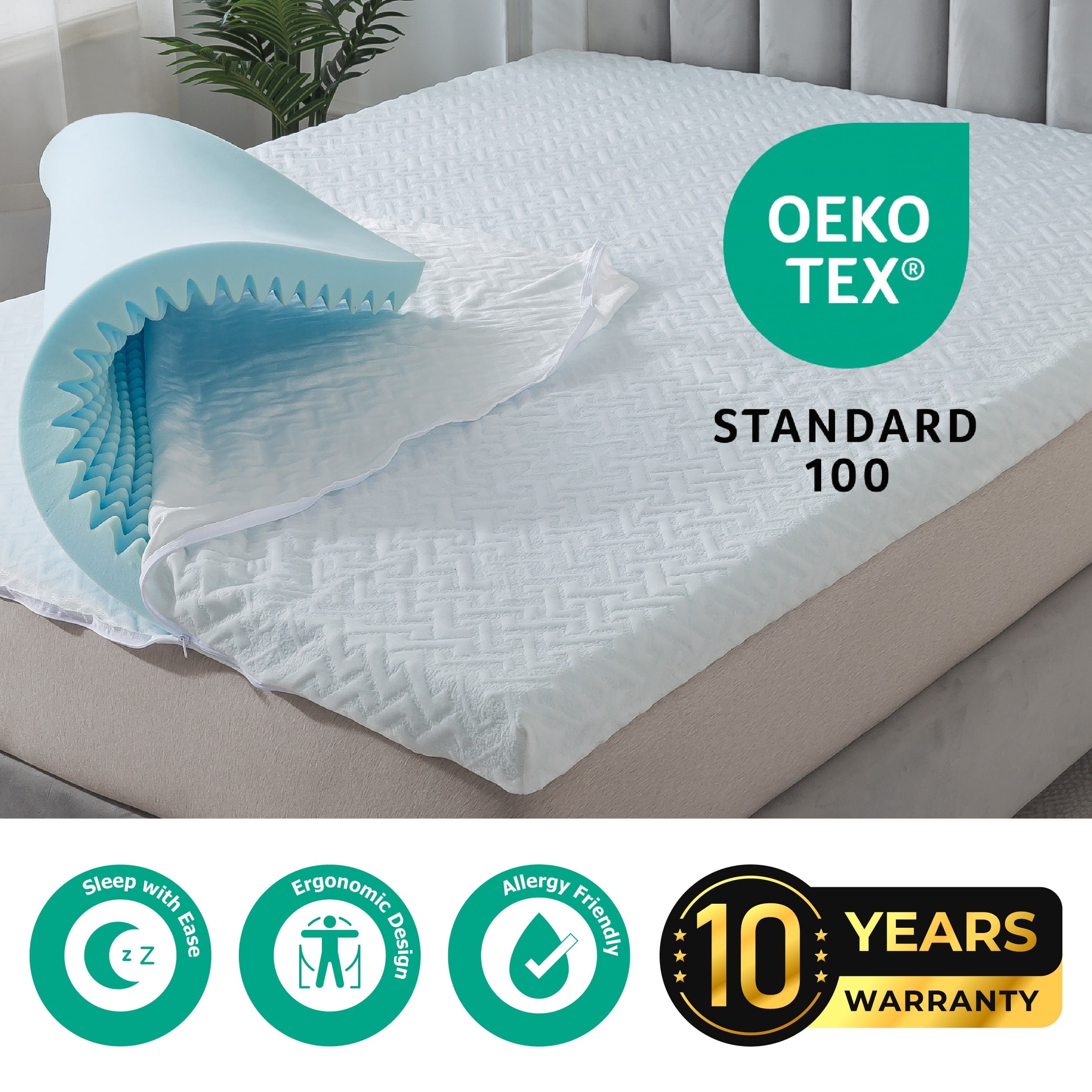 KINMEROOM 3 Inch Memory Foam Mattress Topper, Queen, Bamboo Fiber Cover ...