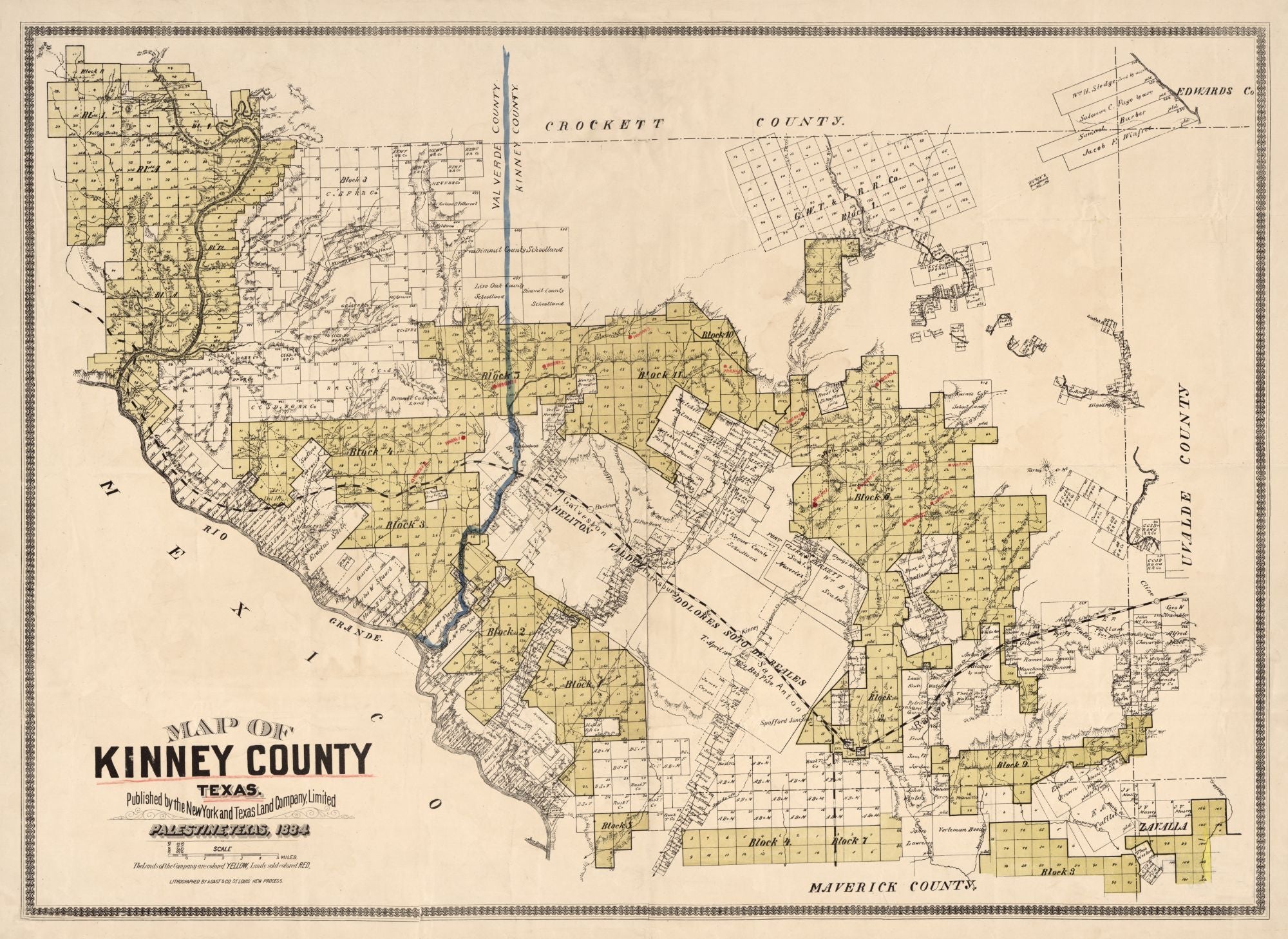 Historic County Map - Kinney County Texas - Gast 1884 - 31.56 x 23 ...