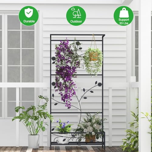 Kinpaw 75" Plant Stand with Trellis for Indoor & Outdoor - Metal ...