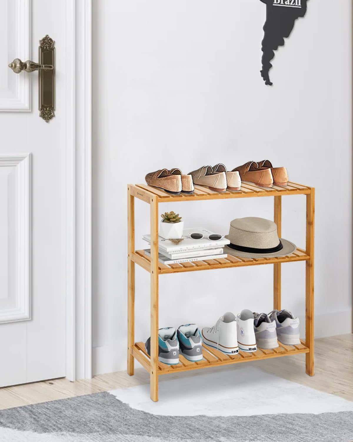 Kinpaw Bamboo Rack Bathroom Shelf 3-Tier Adjustable Tall Bookshelf ...