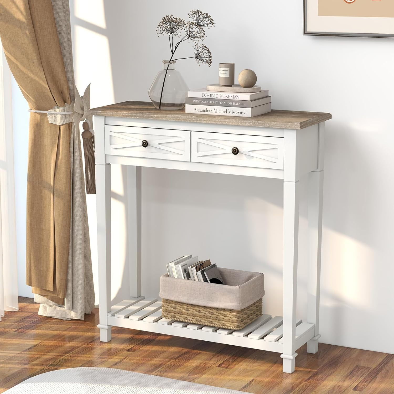 Kinpaw Narrow Console Table with Storage- White Entryway Table, Small ...