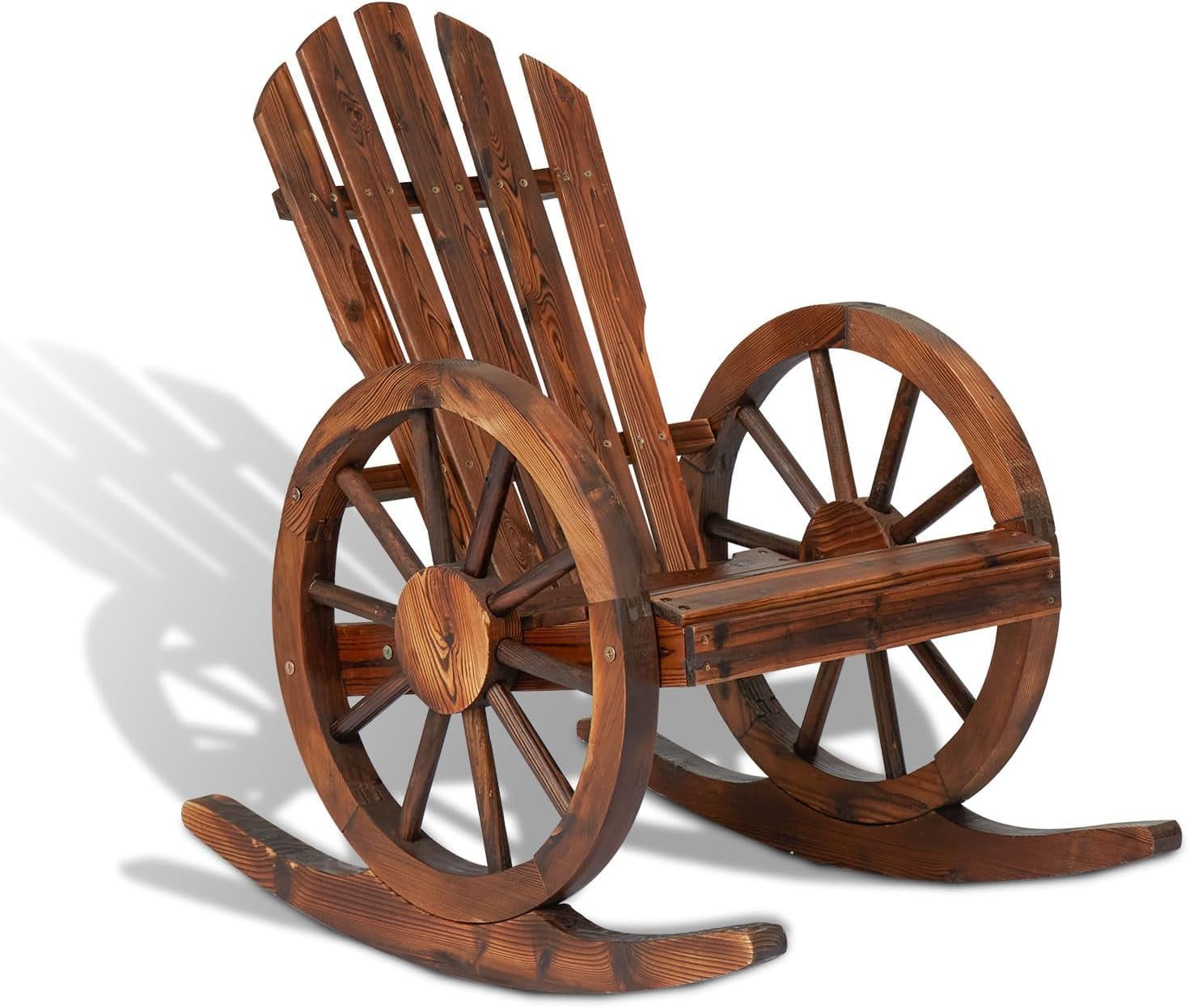 Kinpaw Outdoor Rocking Chair with Wagon Wheel, Patio Lounge Rocker Set ...