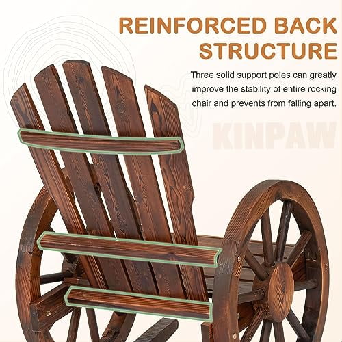 Kinpaw Outdoor Rocking Chair with Wagon Wheel, Patio Lounge Rocker Set ...