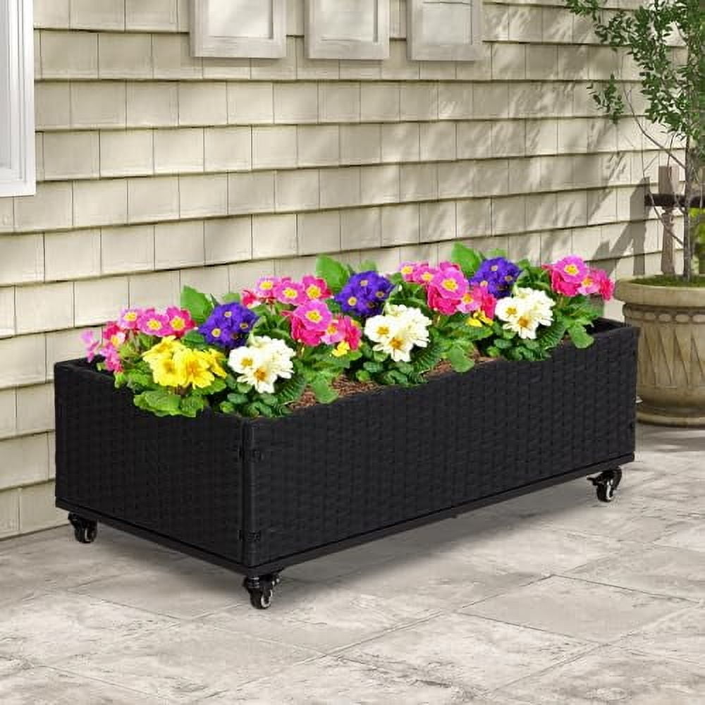 Kinpaw Rattan Raised Garden Bed with Wheels - Planter Box with Liner ...