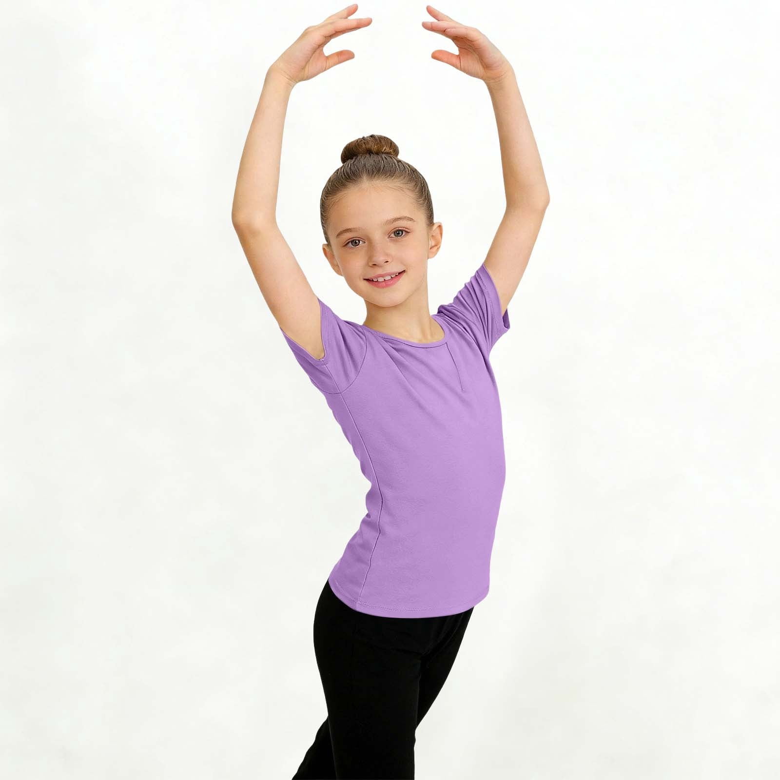 Kinrui Ballet Top for Girls Short Sleeve Practice Dance Top Gymnastics ...