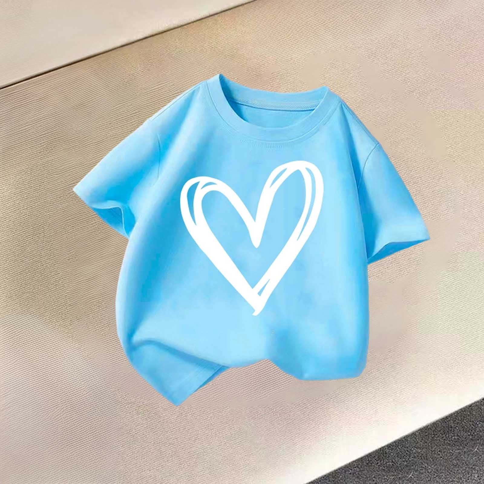 Kinrui Girl's Short Sleeve Crew Neck T-Shirt Heart Print Cute Spring ...