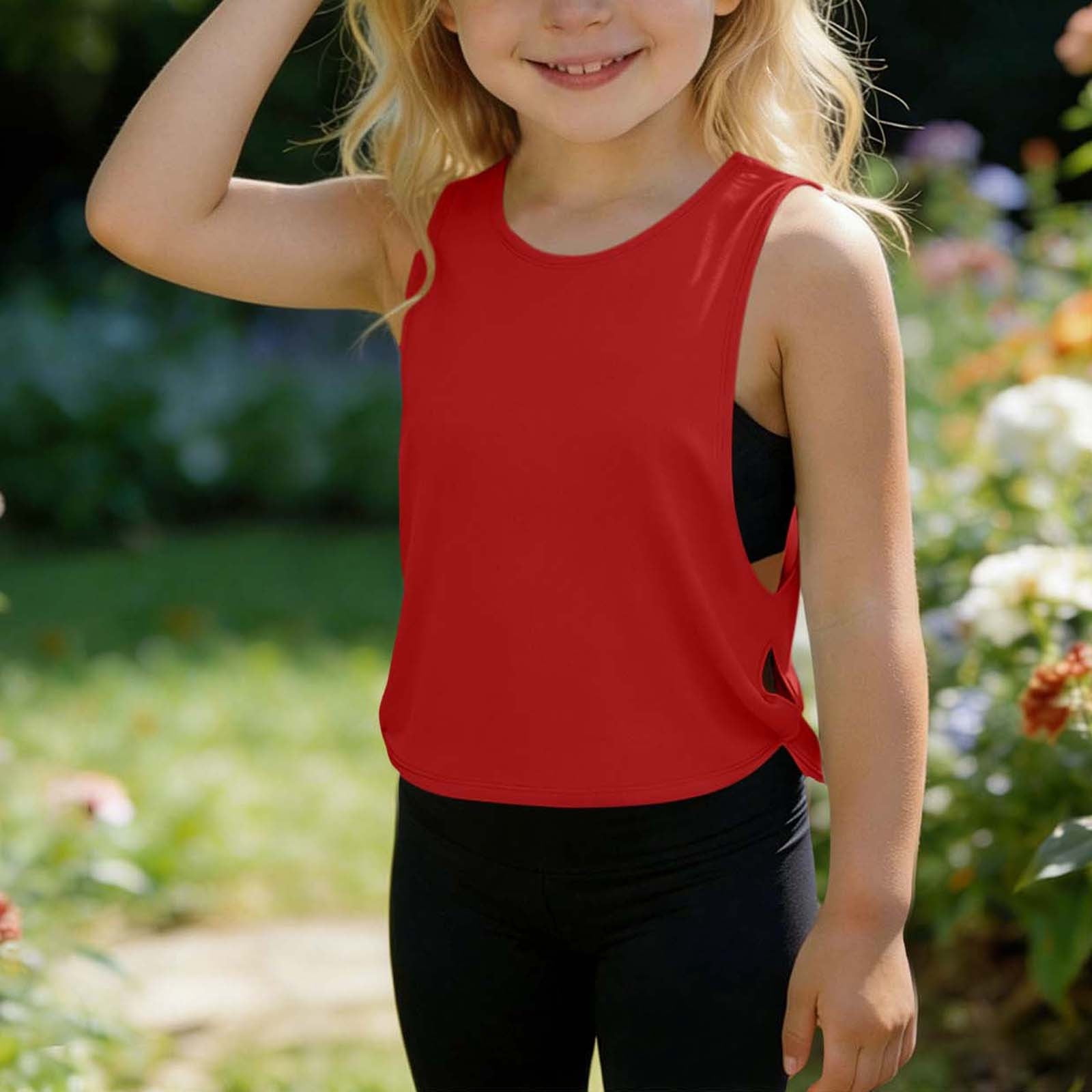 Kinrui Girls Athletic Tank Tops Cutout Side Twist Knot Sleeveless Crop ...
