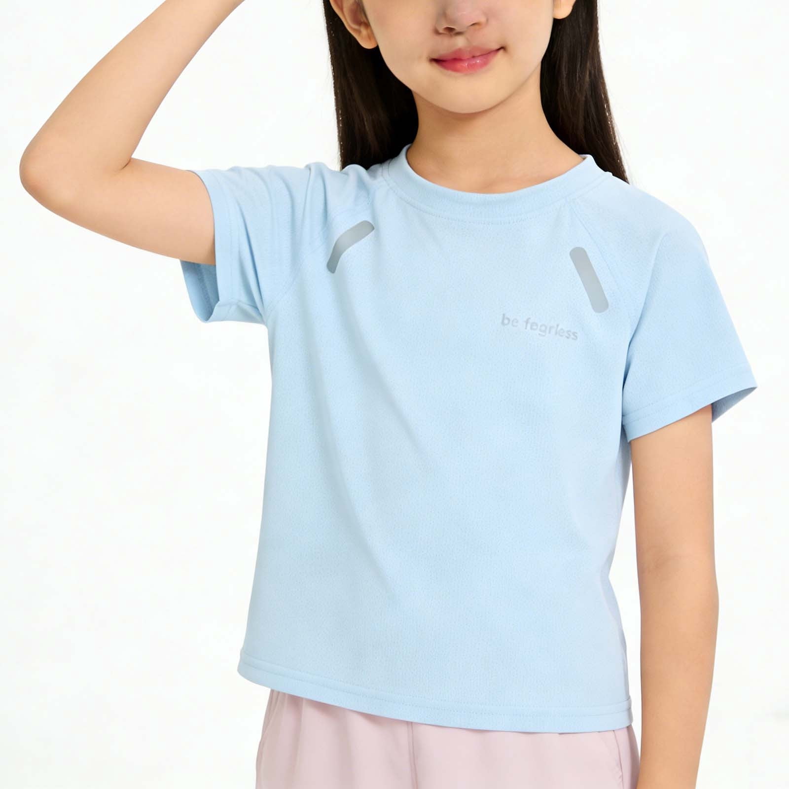 Kinrui Girls Short Sleeve Quick Dry T-Shirt Solid Color Basic Tee Tops ...