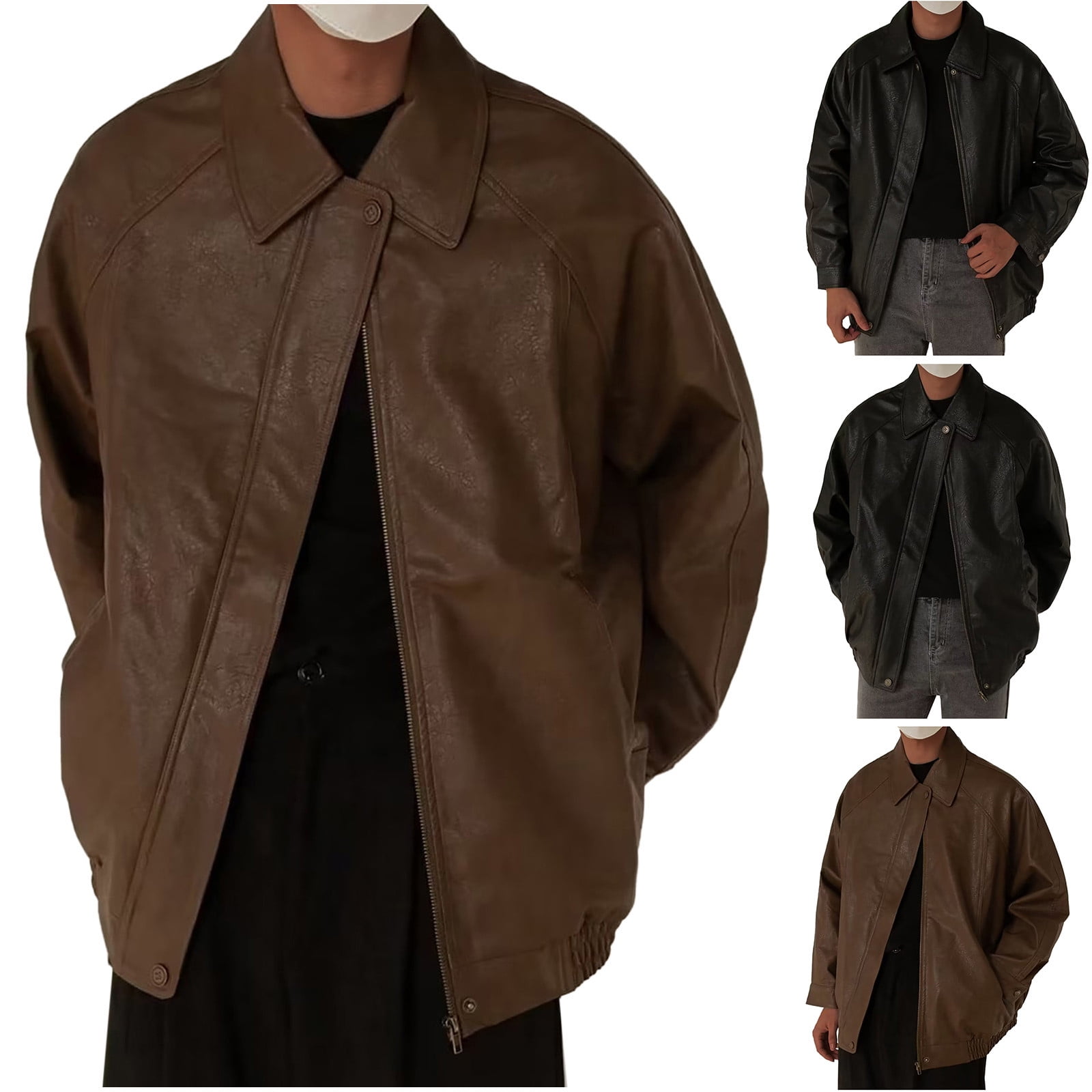 Kinrui Men's Leather Jackets Vintage Faux Leather Bomber Jacket for Men ...