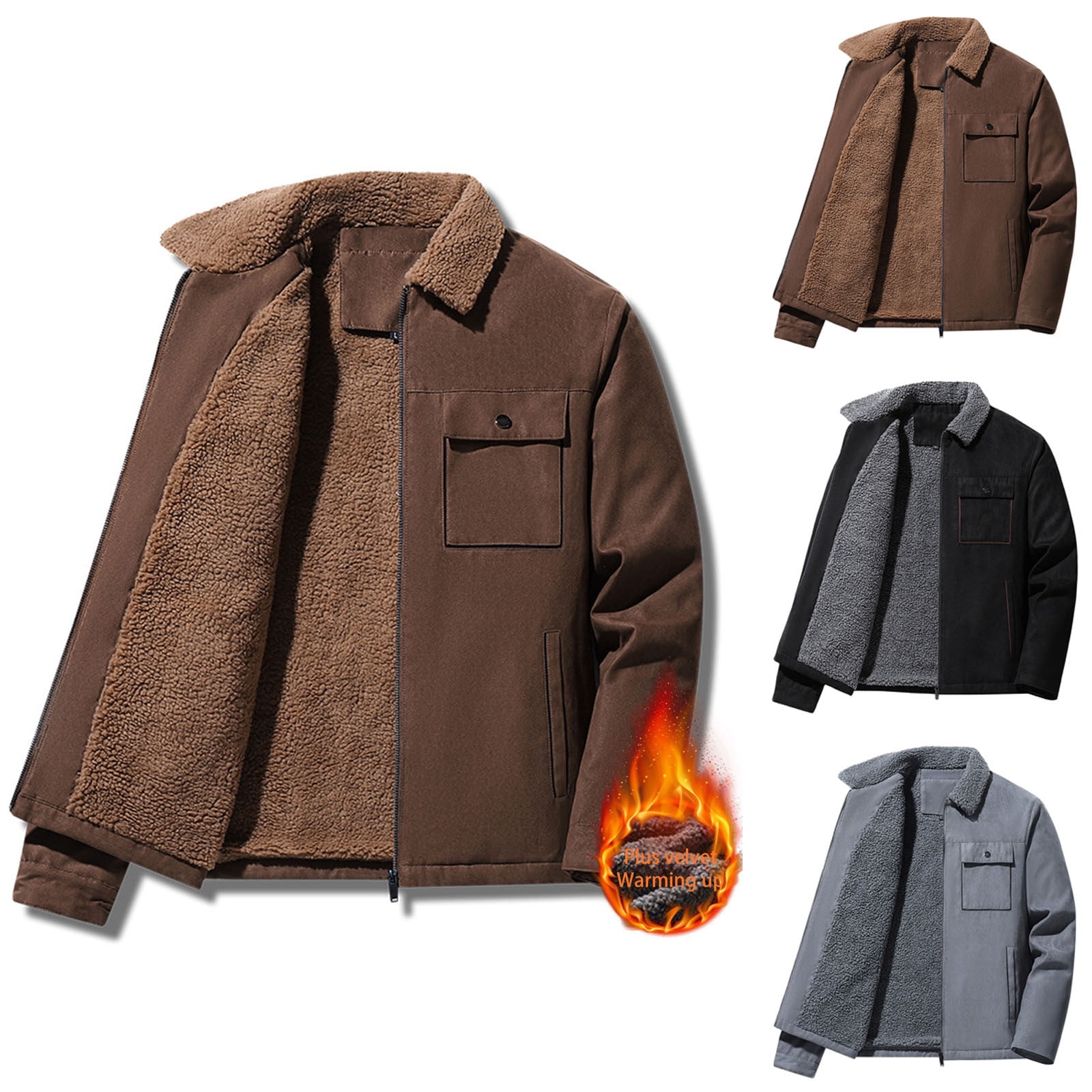 Kinrui Men's Suede Jackets Big and Tall Sherpa Lined Fleece Trucker ...