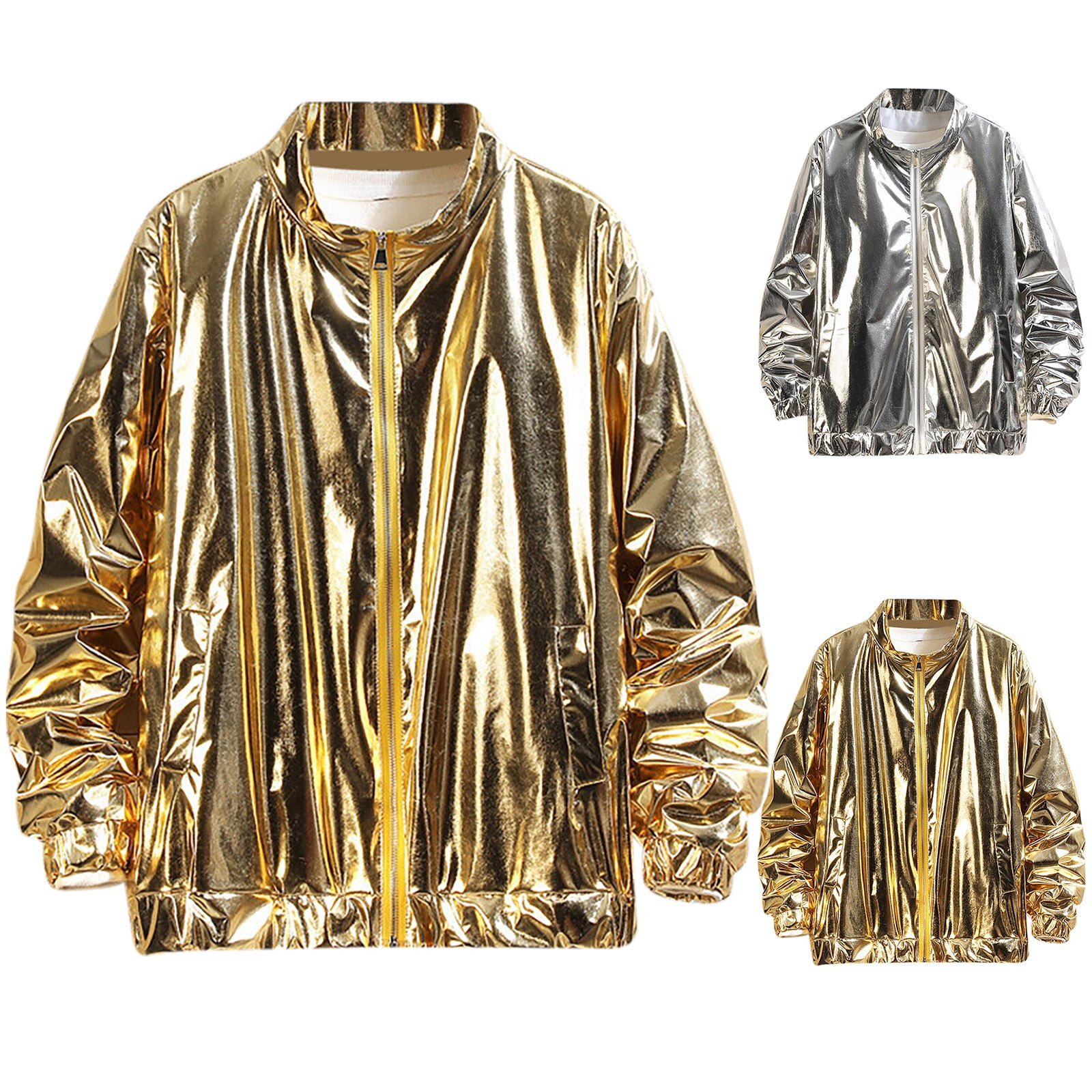 Kinrui Men's Varsity Jacket Shiny Sparkly Glitter Metallic Jackets 90s ...