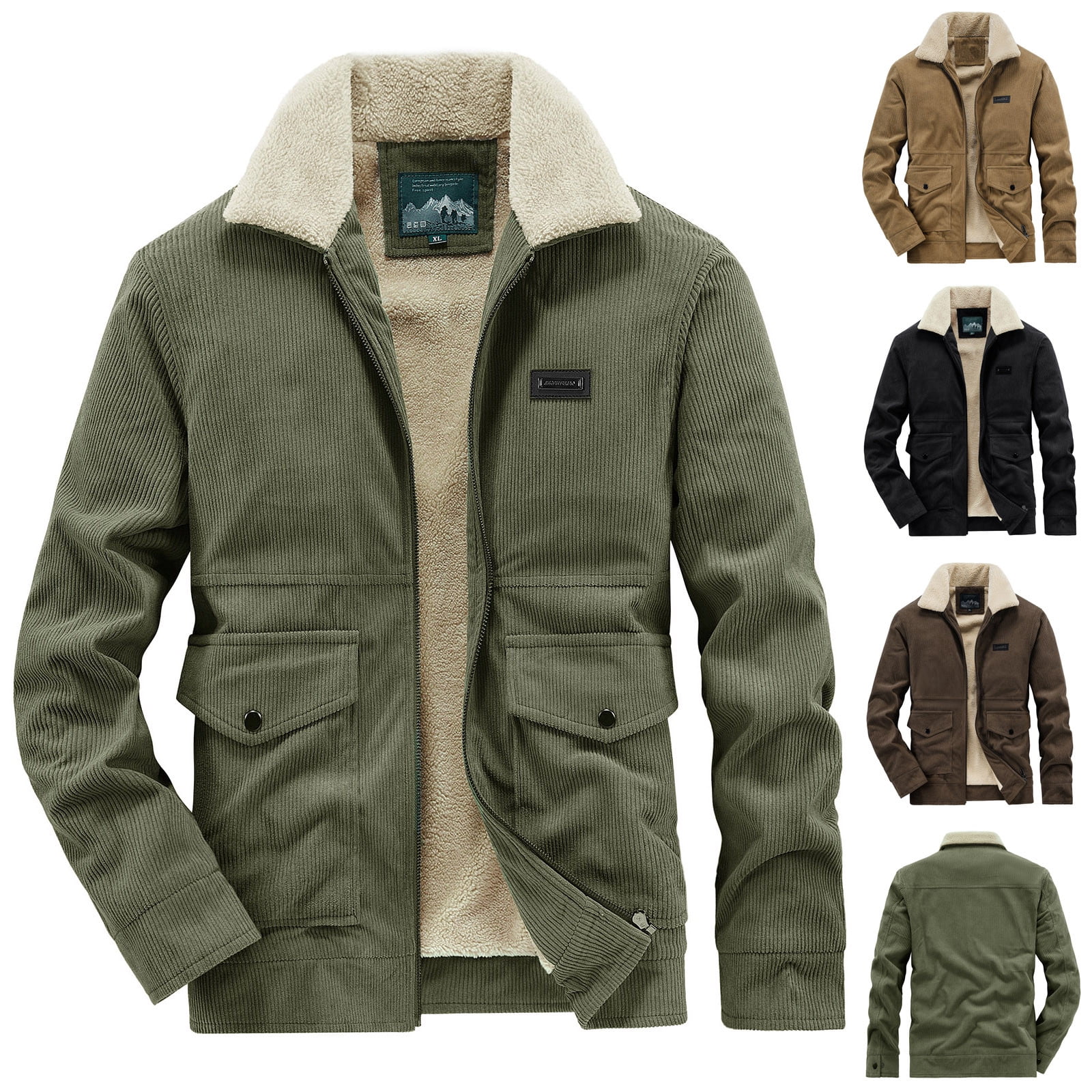 Kinrui Men's Winter Jacket Big and Tall Corduroy Warm Fleece Lined Coat ...