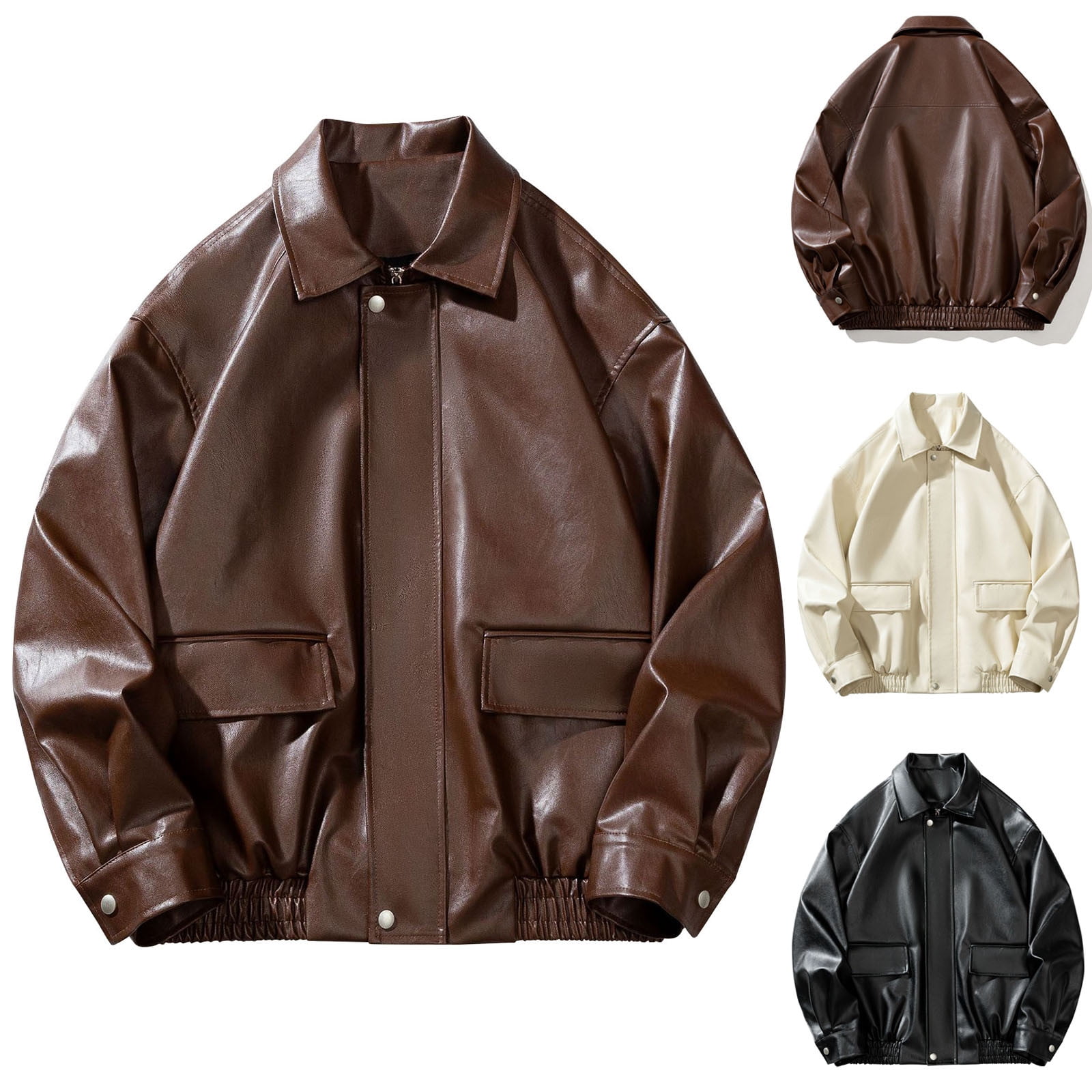Kinrui Mens Leather Jacket Big and Tall Oversized Vintage Bomber ...