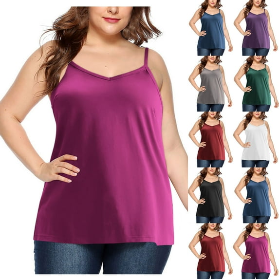 Kinrui Women's Plus Size Tank Tops Adjustable Spaghetti Strap Basic ...