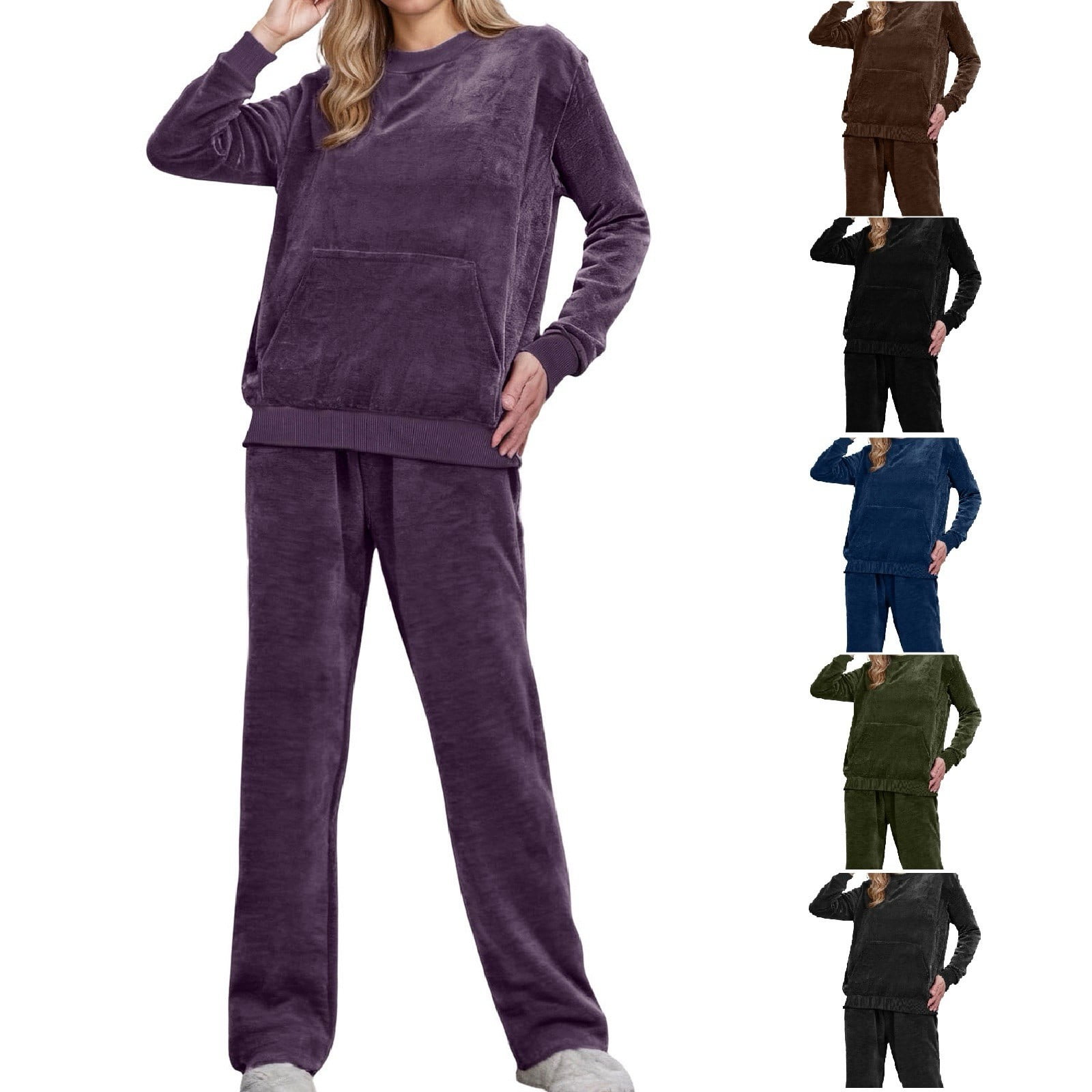 Kinrui Womens 2 Piece Outfits Fluffy Fleece Lounge Sets Fall Winter ...