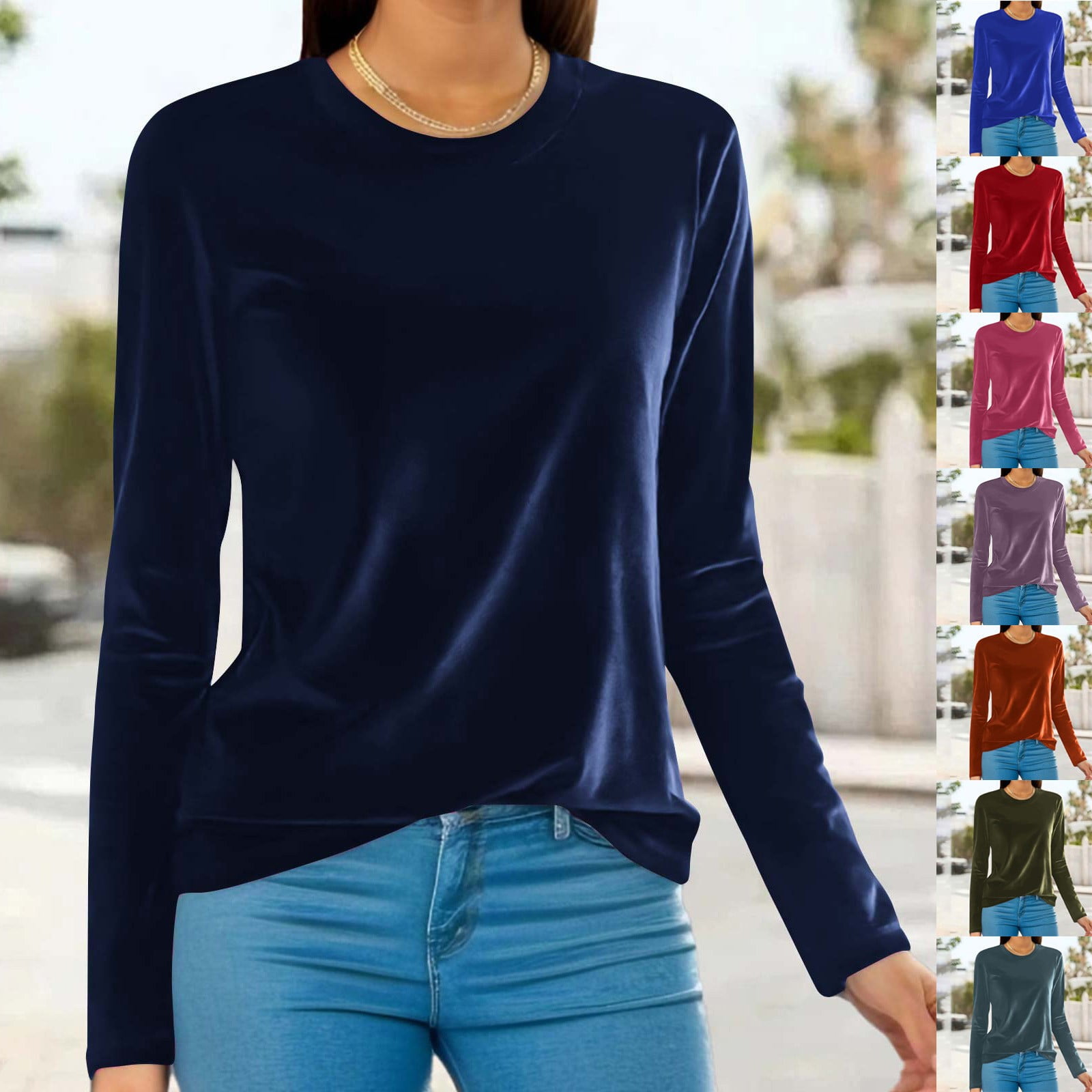 Kinrui Womens Long Sleeve Velvet Shirts Teens Junior Crew Neck Casual Fall Tops Loose Fit ...