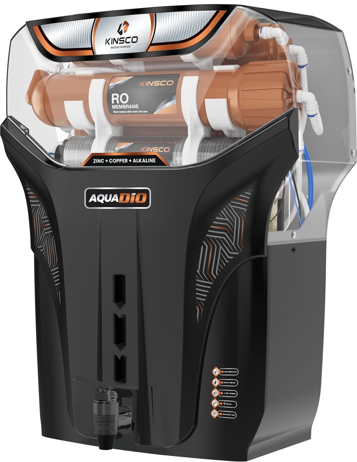 Kinsco Aqua Dio ISI Mark 15 L RO UV CU Guard Alkaline Enhancer Mineral ...