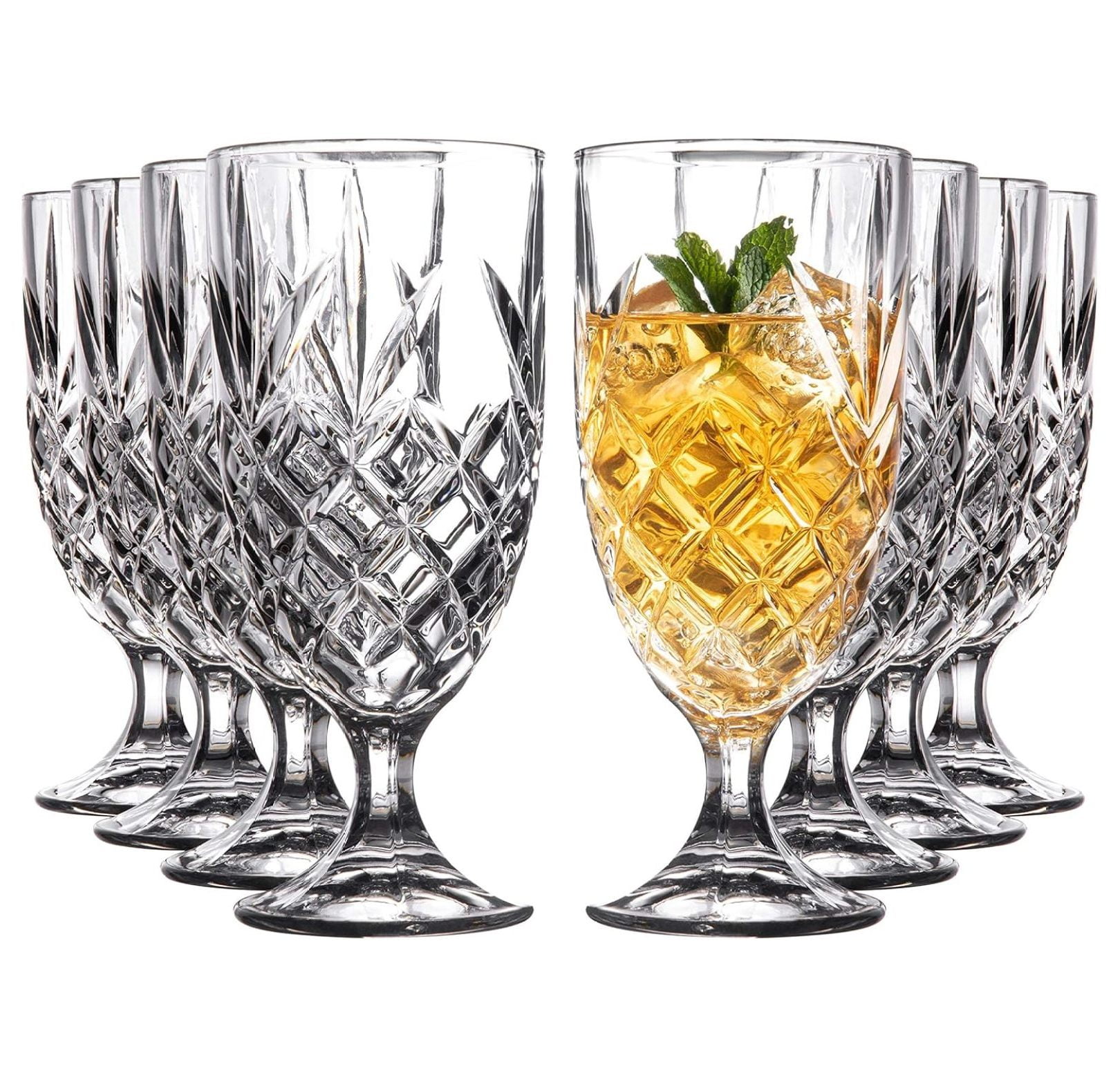 Kinsley Lowball Whiskey Glasses Set, 8 Long-Stem , Tall Goblet Style ...
