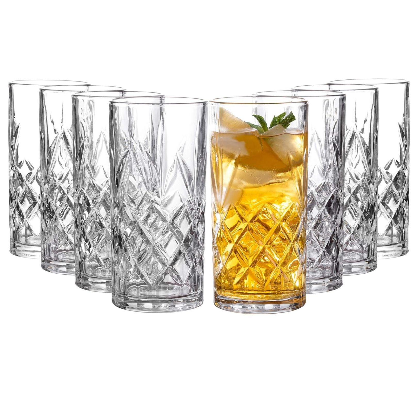 Kinsley Tall Highball Glasses Set of 8, 12 Ounce Cups, Textured ...