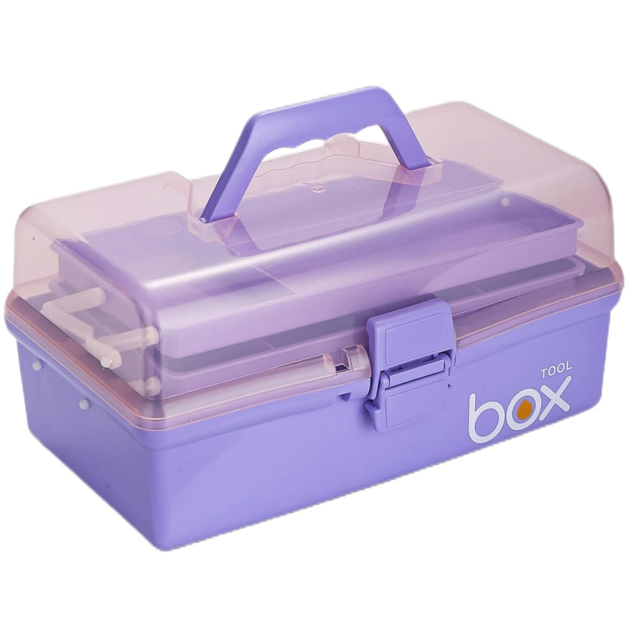 Kinsorcai 12'' Three-Layer Clear Plastic Storage Box with Handle, Craft ...